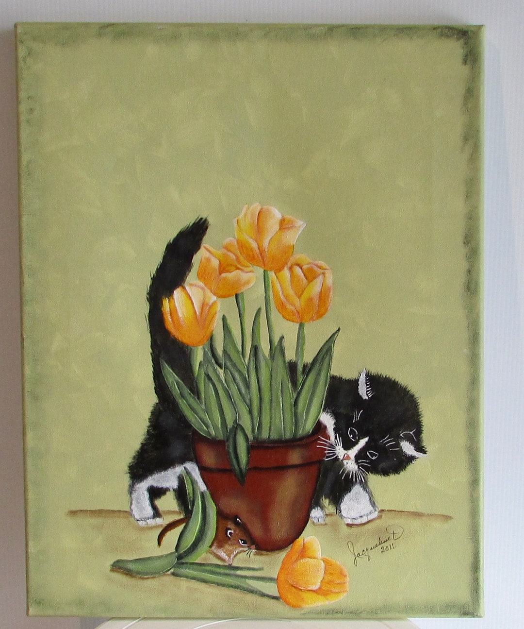Acrylic Painting on Canvas cat Playing With a Mouse Jacqueline D ...