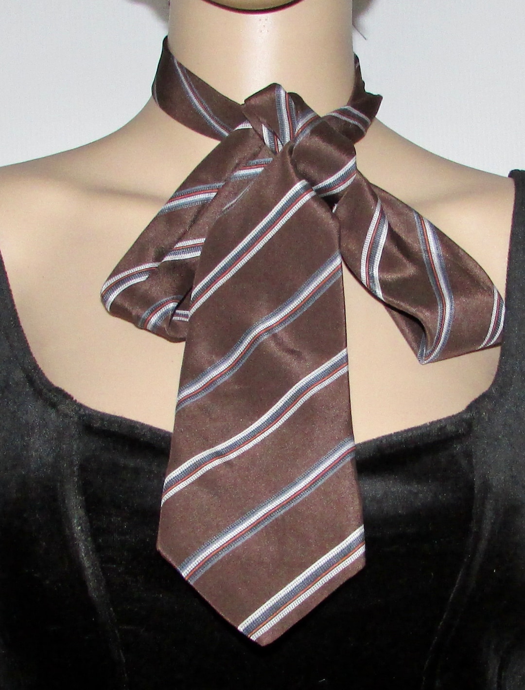 Vtg Unisex VALENTINO Rudy ITALY Brown Navy Red Stripes Silk Neck Tie ...