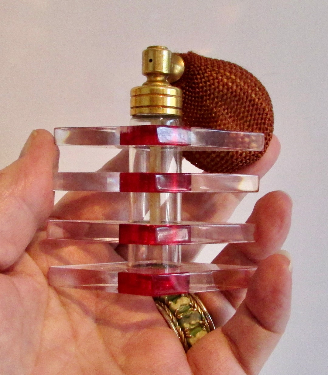 Beautiful Art Deco Clear and Red Acrylic Perfume Atomizer/stunning Red ...