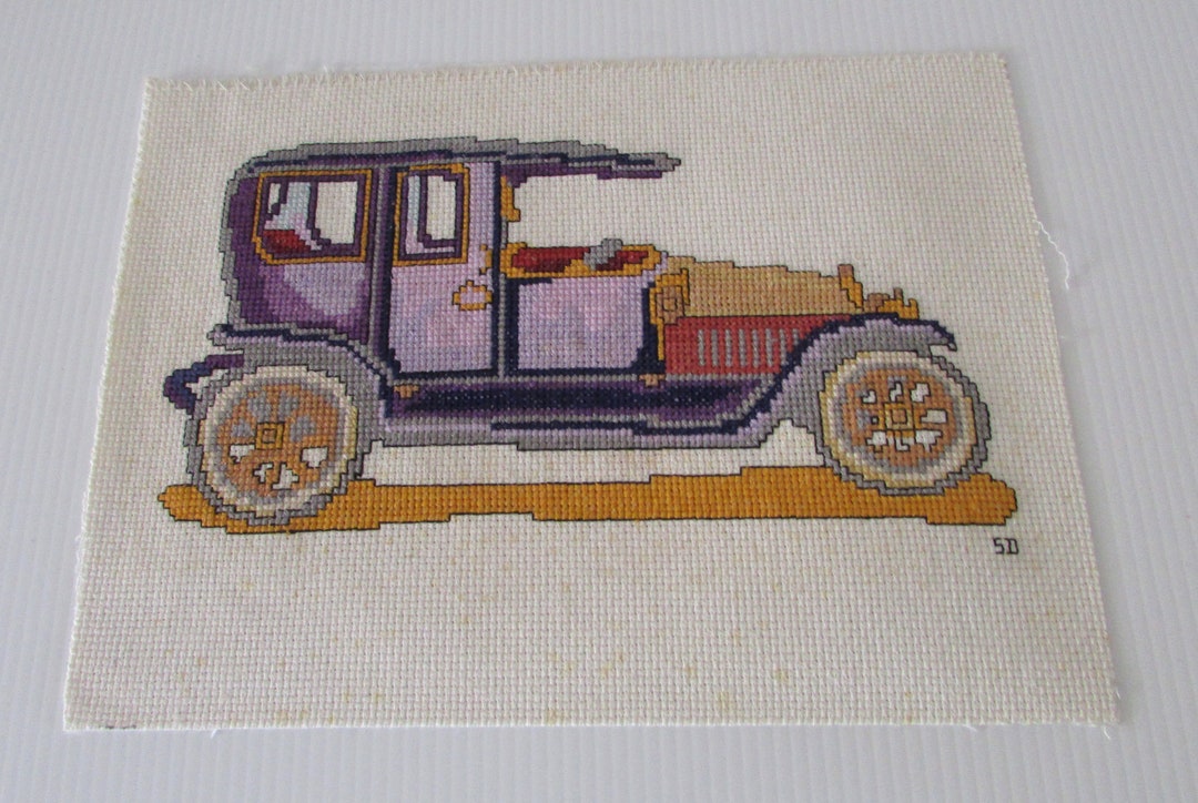 Vintage Needlepoint antique Car Unframed/ Superbe Tapisserie petit ...