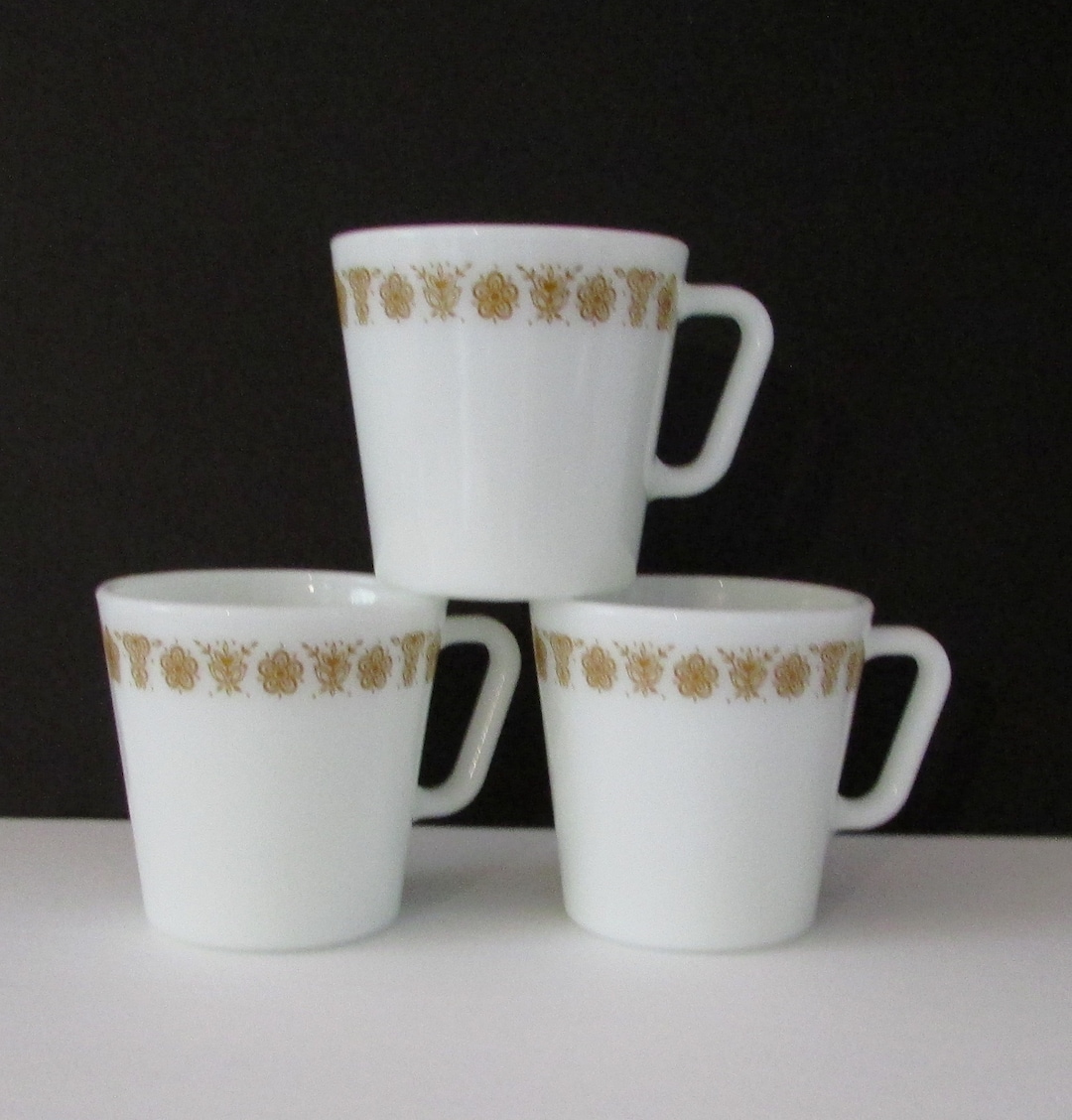 Vintage Superb Lot of 3 PYREX White Milk Glass Coffee Mugs Floral ...