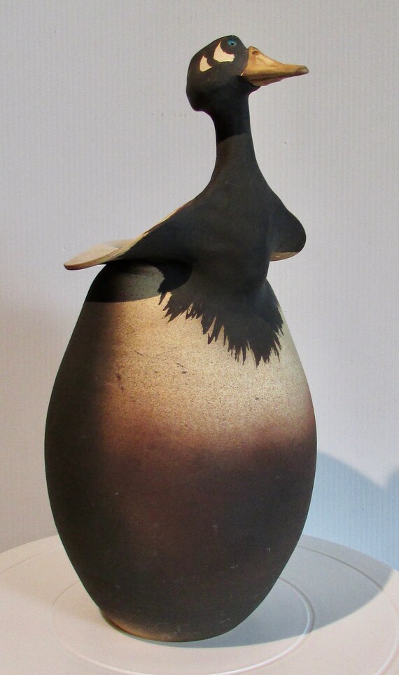 Vtg beautiful duck vase pottery planter signed by DIA… - Gem