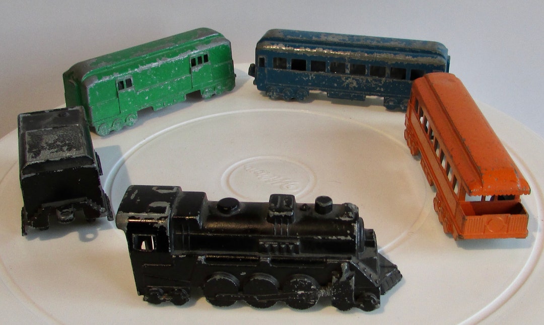 Vtg Set a 5 Diecast Midgetoy Trains, Locomotive, Caboose Box USA/ Toy ...