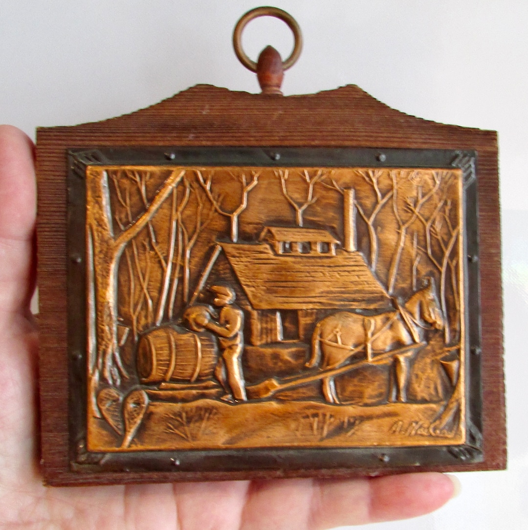 A Beautiful Small Wall Hanging Embossed Copper Carving Named "maple ...