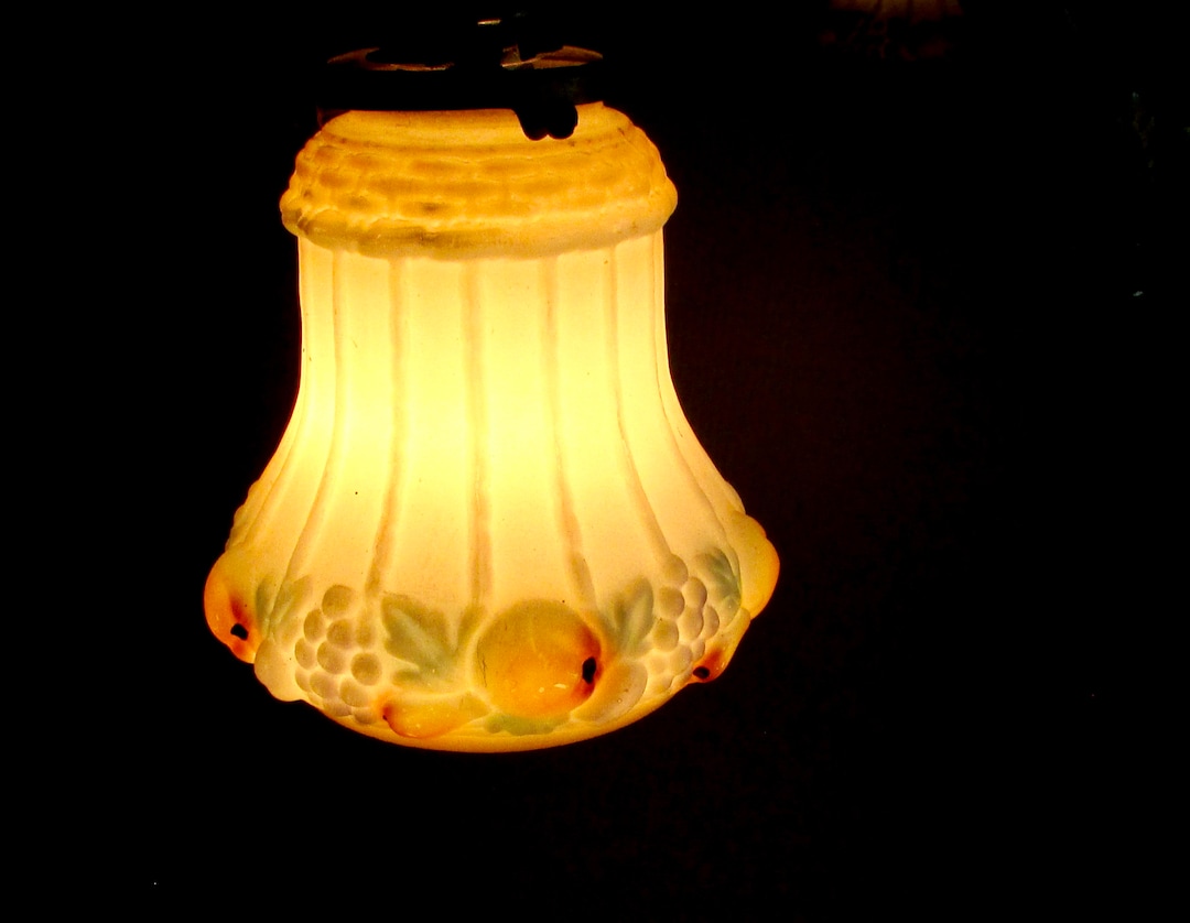 Antique Fine Multicolor Art Glass Lamp Shade Fruits Pattern/very Pretty ...
