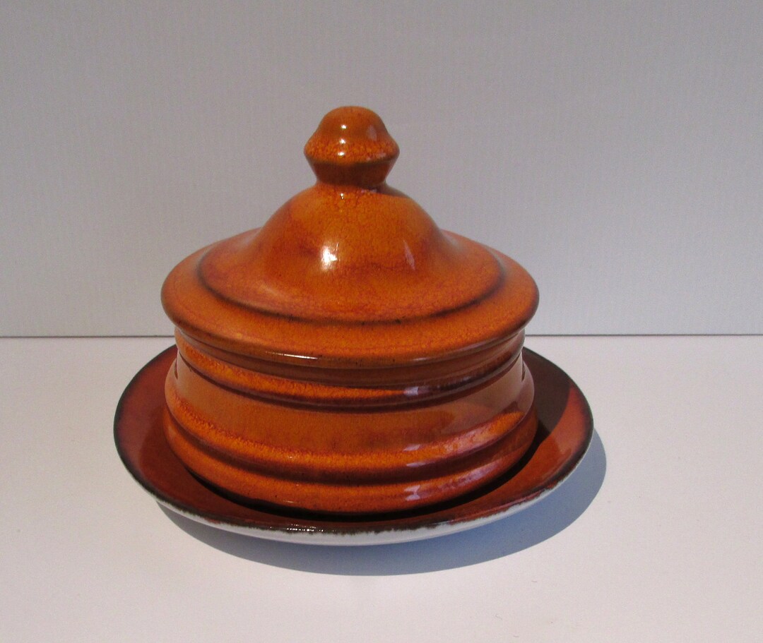 Vintage Beautiful Orange and Black Ceramic Genin Trudeau Butter Dish - Etsy