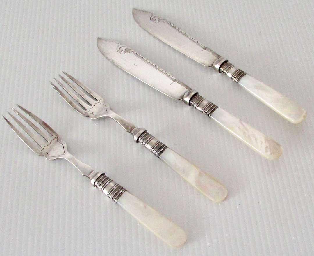 Vtg EPNS With Mother of Pearl Handles Fish Serving Knives and Forks/ens ...