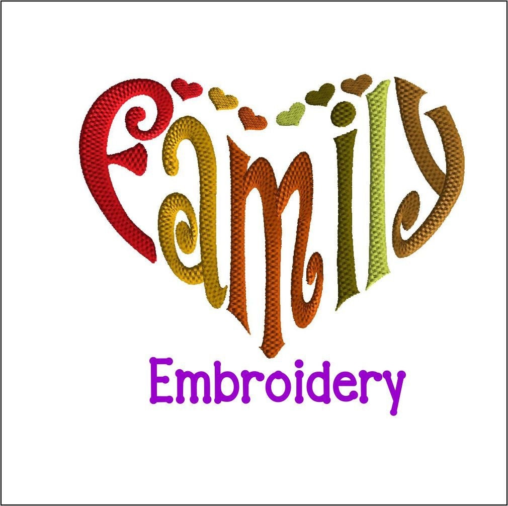 Family Embroidery Design, Family Heart, Heart With Family Machine ...