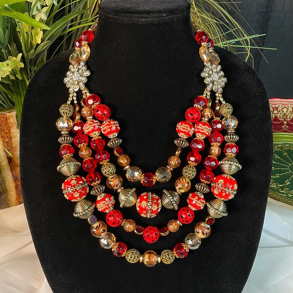 Bold Red Necklace - Etsy