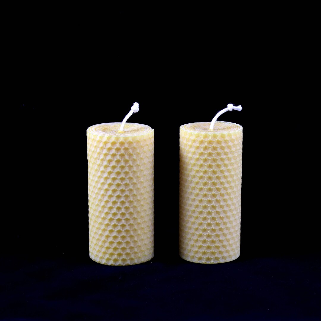 Set of 2 Pillar Candle, Rolled Beeswax Candle, Hand-wrapped Beeswax Candles, Honeycomb Pattern ...