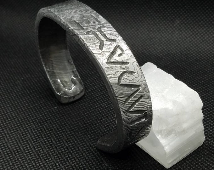 Hand Forged "beskar" Damascus Steel Mando'a/aurebesh Bracelet. - Etsy