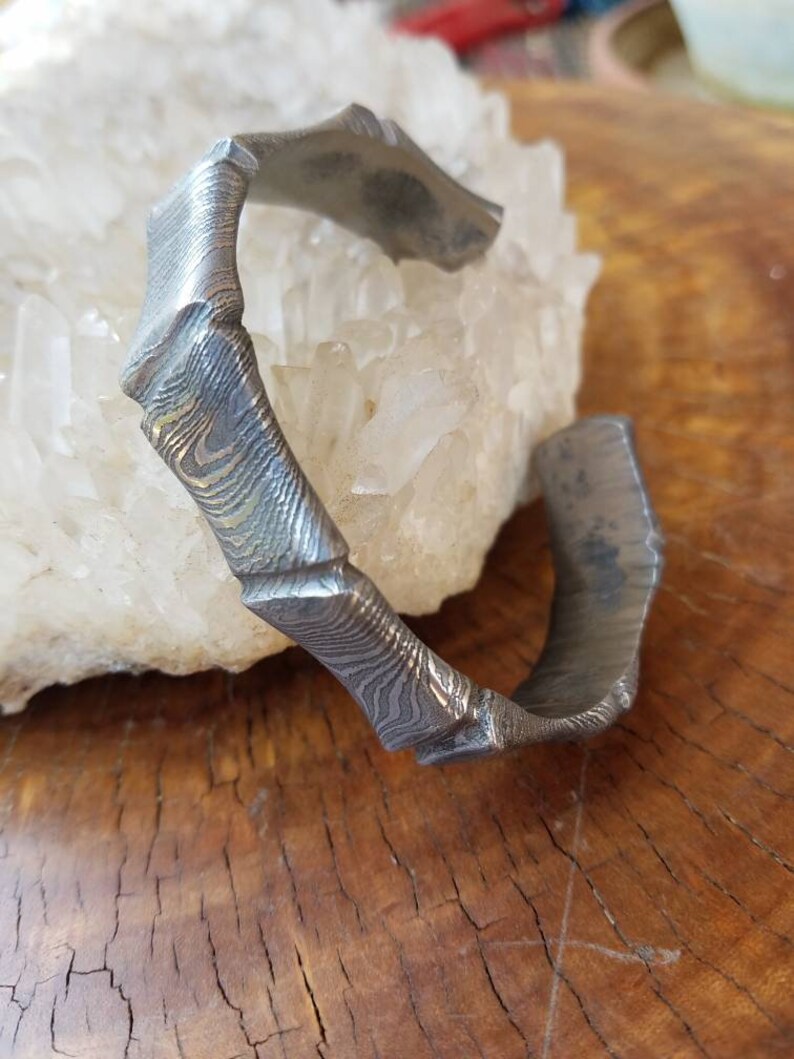 Beautiful Hand Forged Damascus Steel bamboo Cuff - Etsy