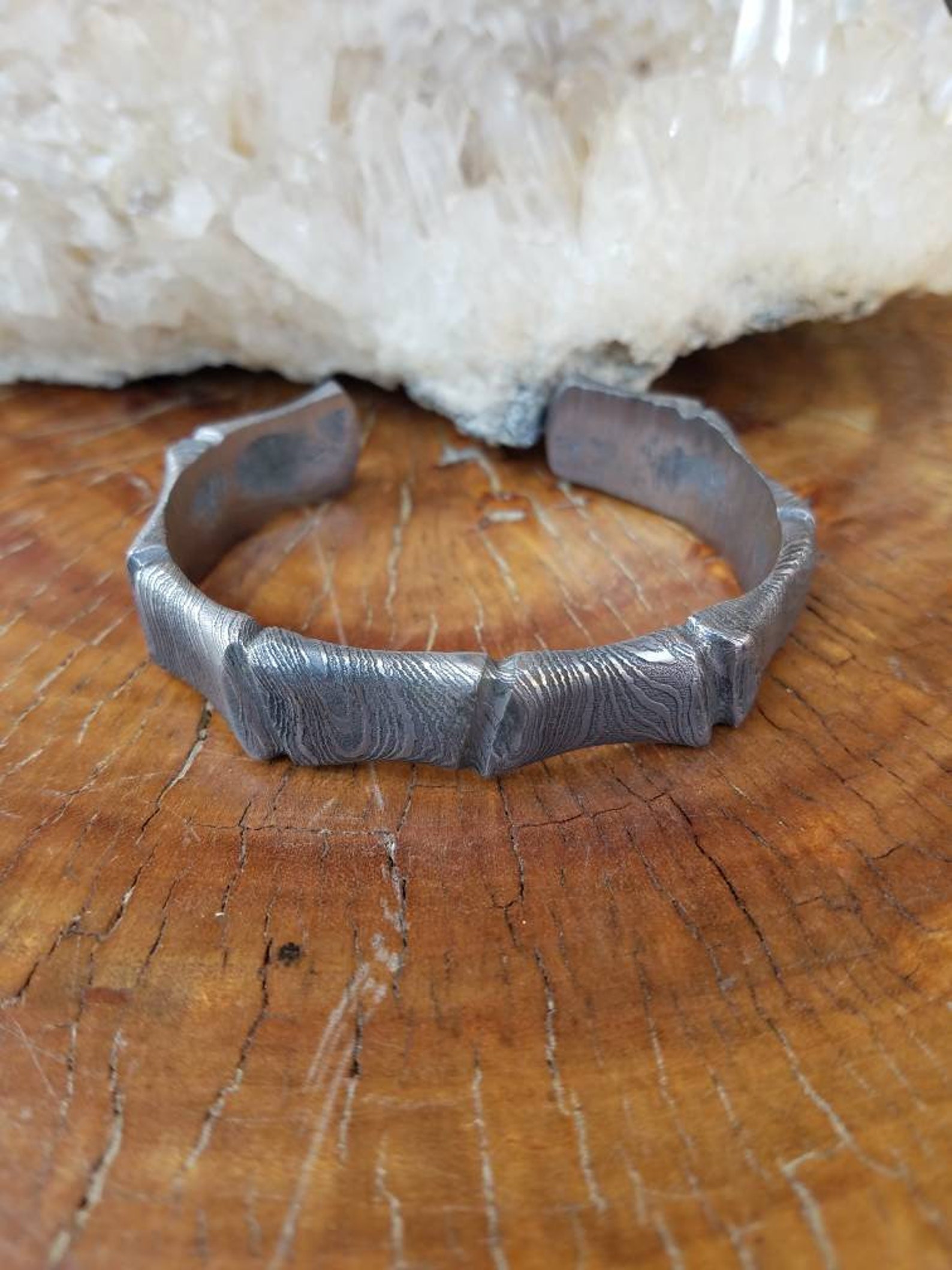 Beautiful Hand Forged Damascus Steel bamboo Cuff - Etsy