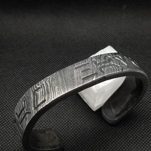 Hand Forged "beskar" Damascus Steel Mando'a/aurebesh Bracelet. - Etsy