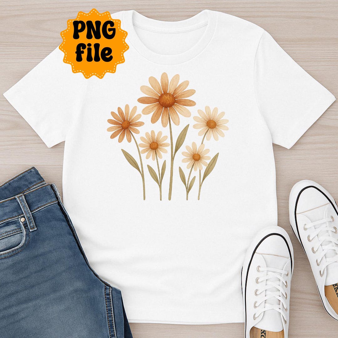 Boho Daisy Watercolor Clipart: Retro Floral PNG (digital Download) - Etsy