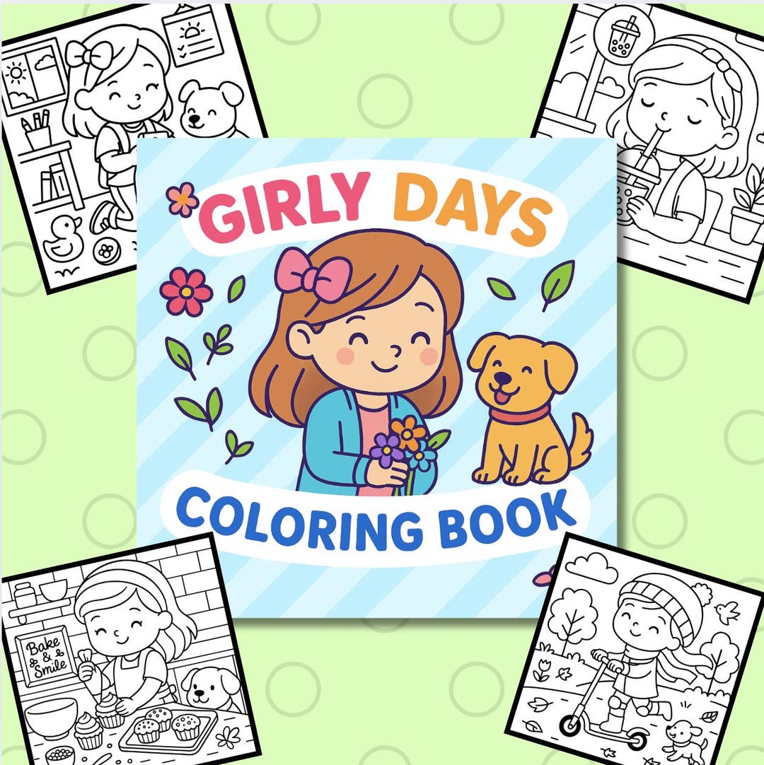 Cute Girl Adventure Coloring Book for Kids | Kawaii Coloring Pages ...