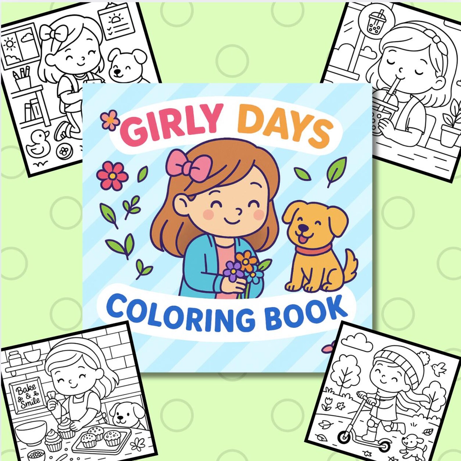 Cute Girl Adventure Coloring Book for Kids | Kawaii Coloring Pages ...