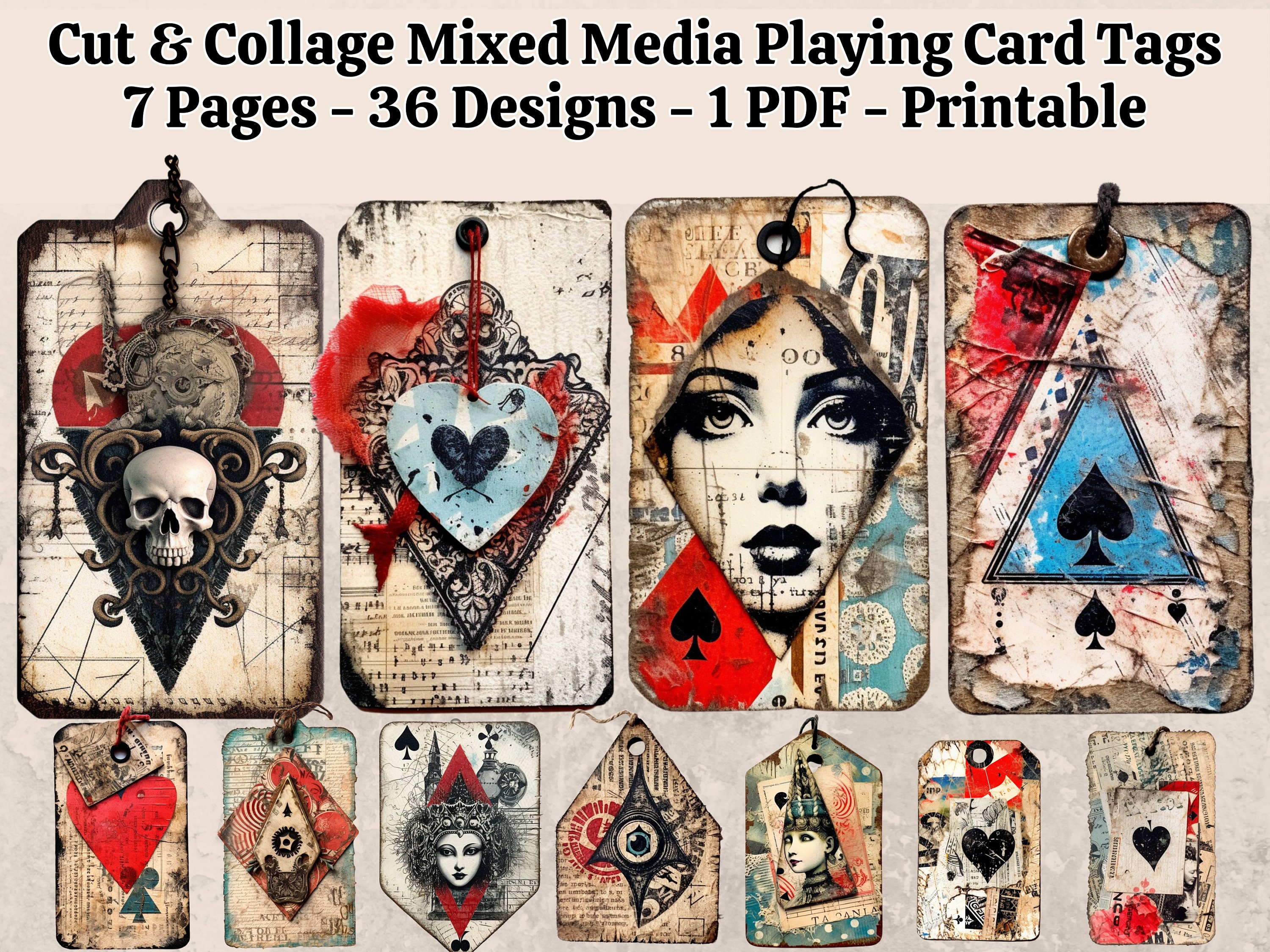 Printable Cut & Collage Mixed Media Playing Card Tags - Junk Journal ...