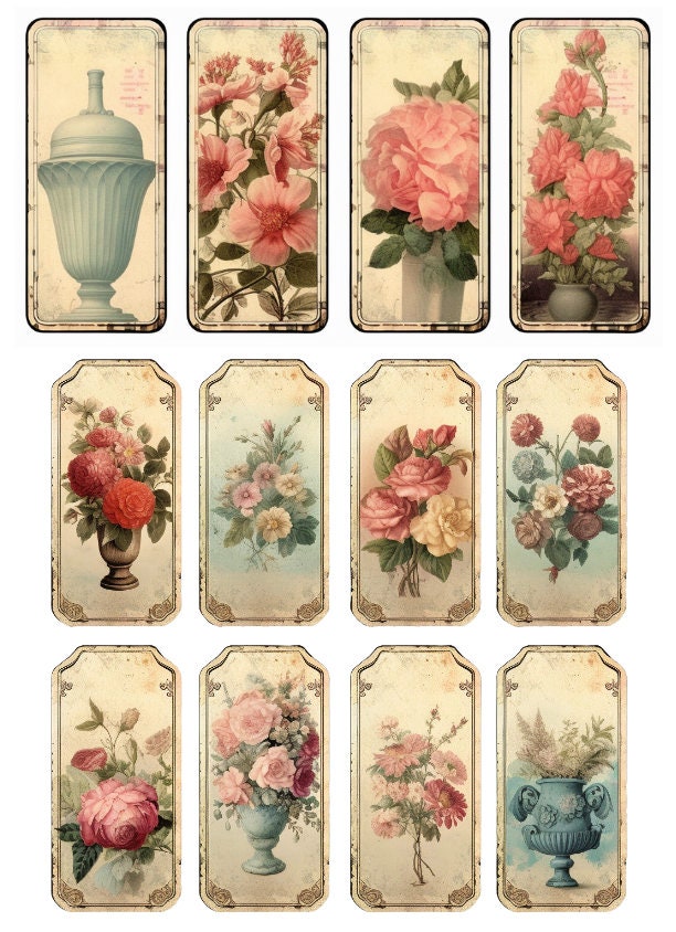 Antique Floral Label and Tag Cut Outs for Junk Journals, Scrapbooks ...