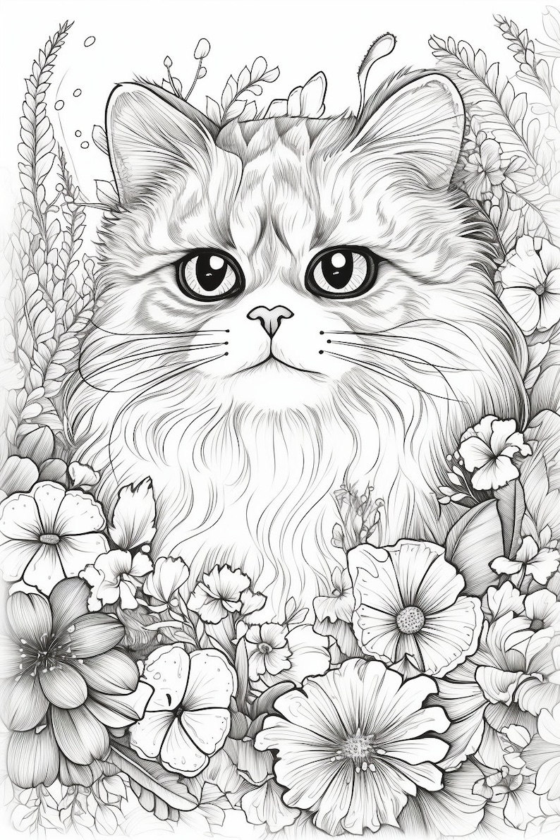 12 Charming Kitten Coloring Pages Cute Kittens With Flowers Printable ...