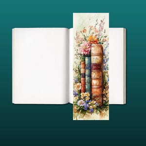Watercolor Floral Bookmarks: Vintage Book Stack Designs (PDF Printable ...