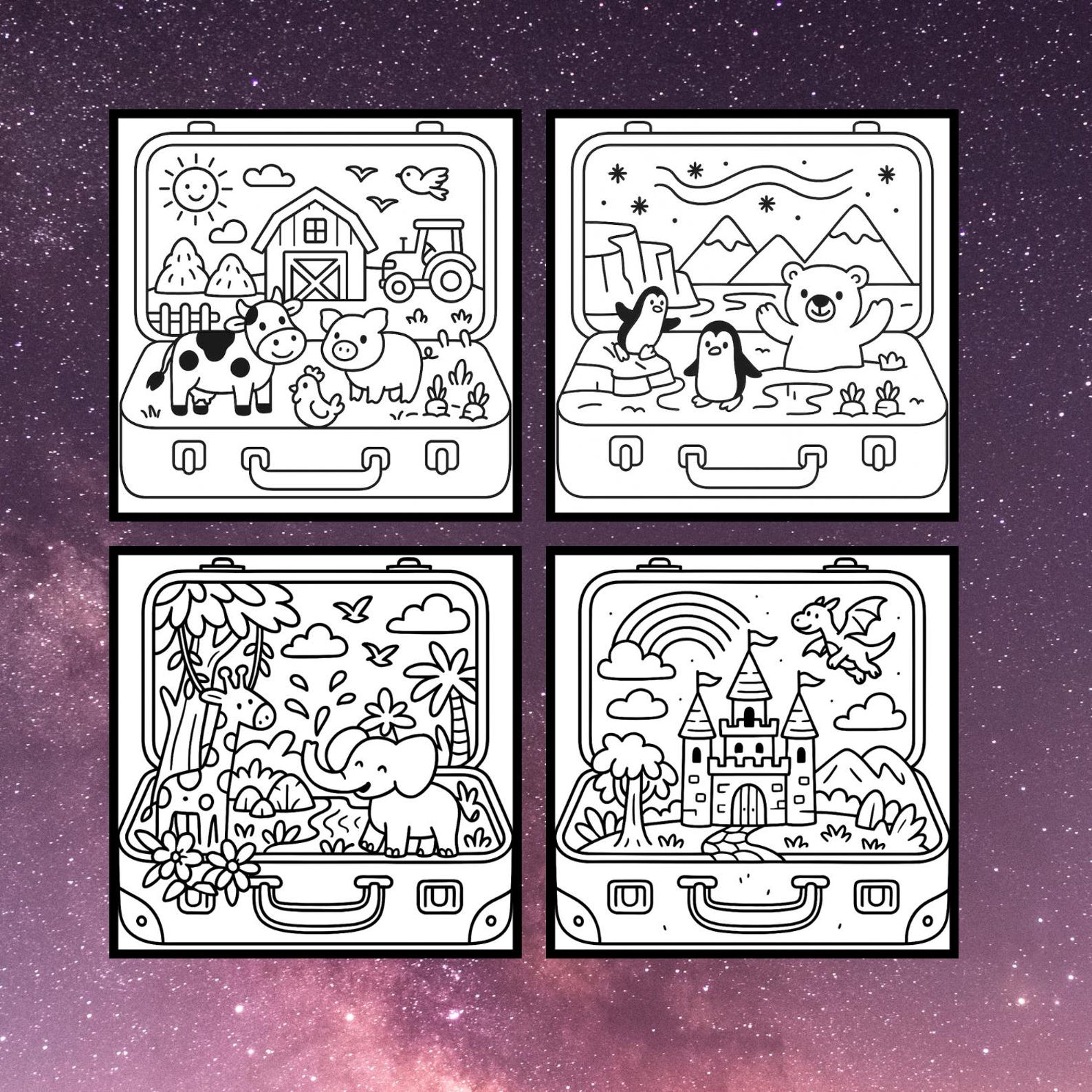 Tiny Suitcase Worlds Coloring Book: Magical Scenes (PDF Pattern) - Etsy