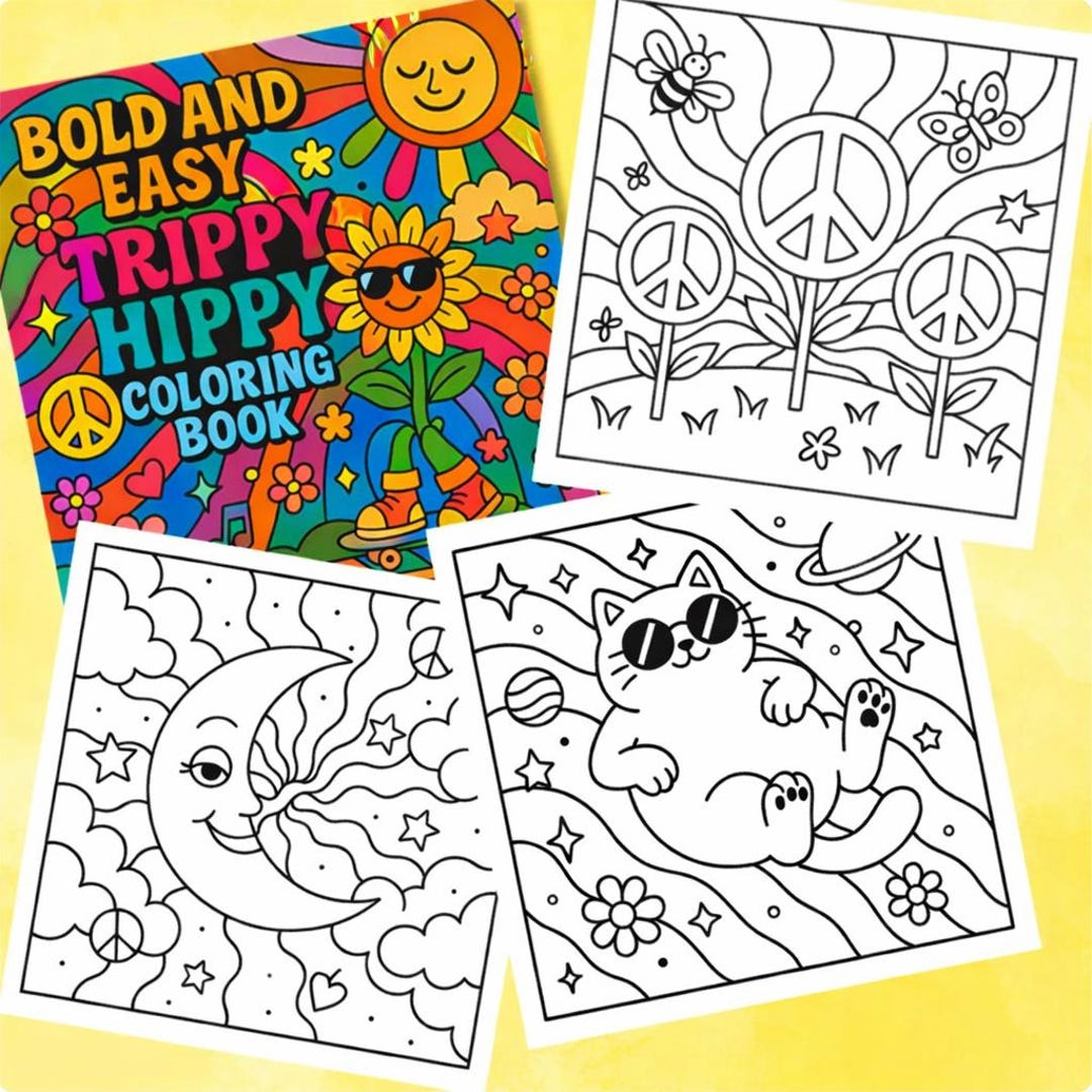 Trippy Hippie Coloring Book: 25 Groovy Retro Designs (PDF Download) - Etsy