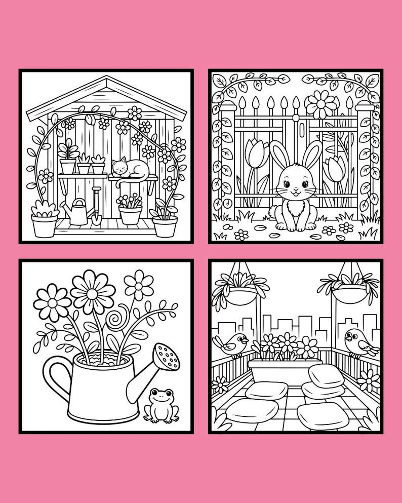 Spring Garden Coloring Book Printable PDF – 44 Pages Bold Easy Animals ...