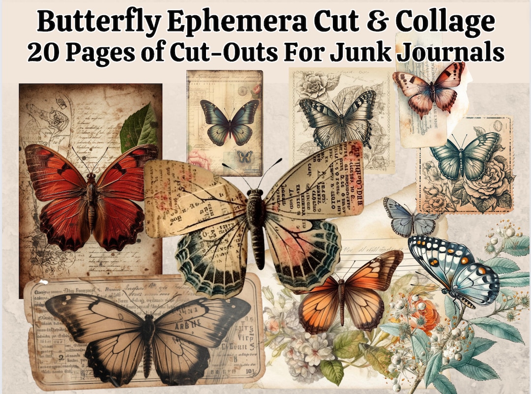 Cut and Collage Butterfly Ephemera for Junk Journaling, Digital ...