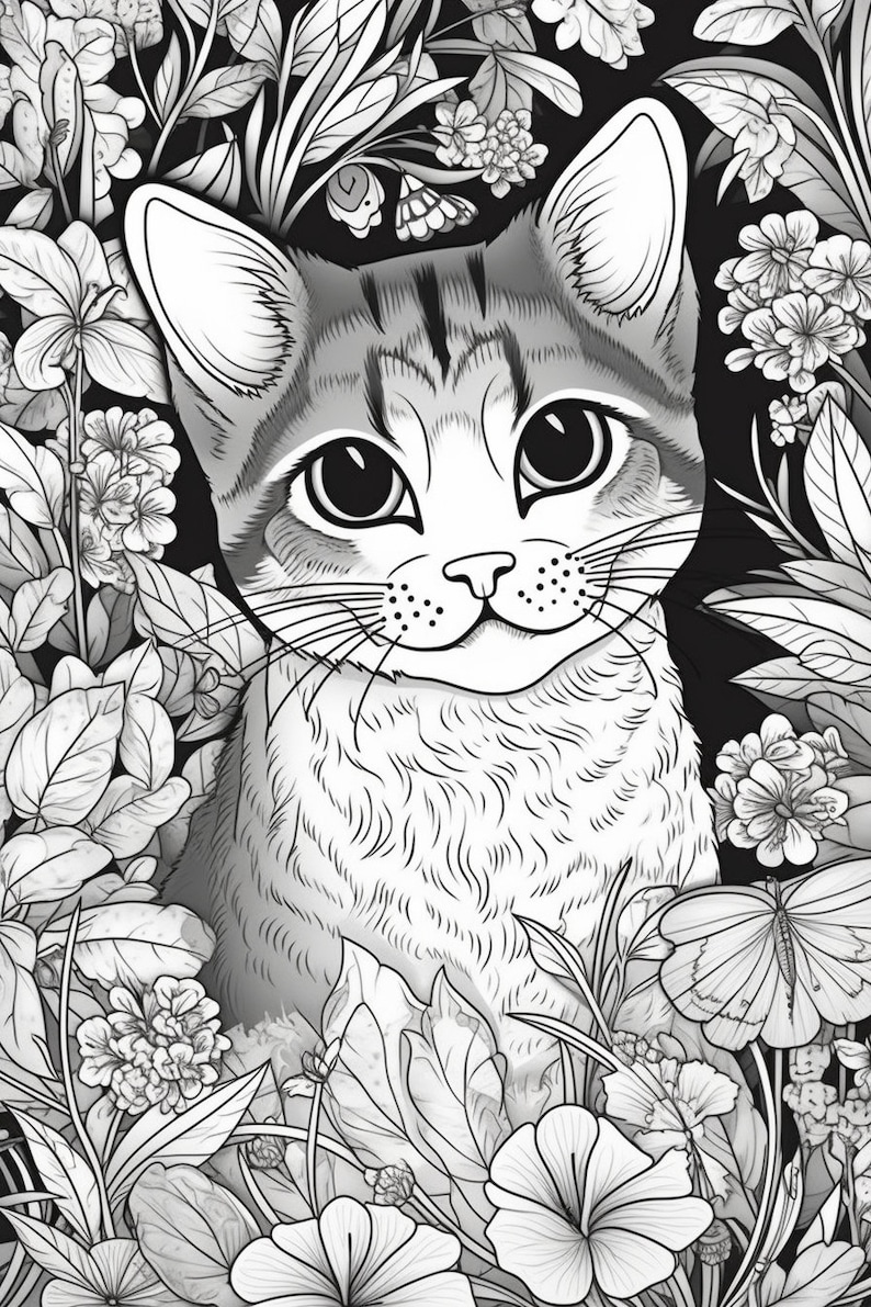 12 Charming Kitten Coloring Pages Cute Kittens With Flowers Printable ...