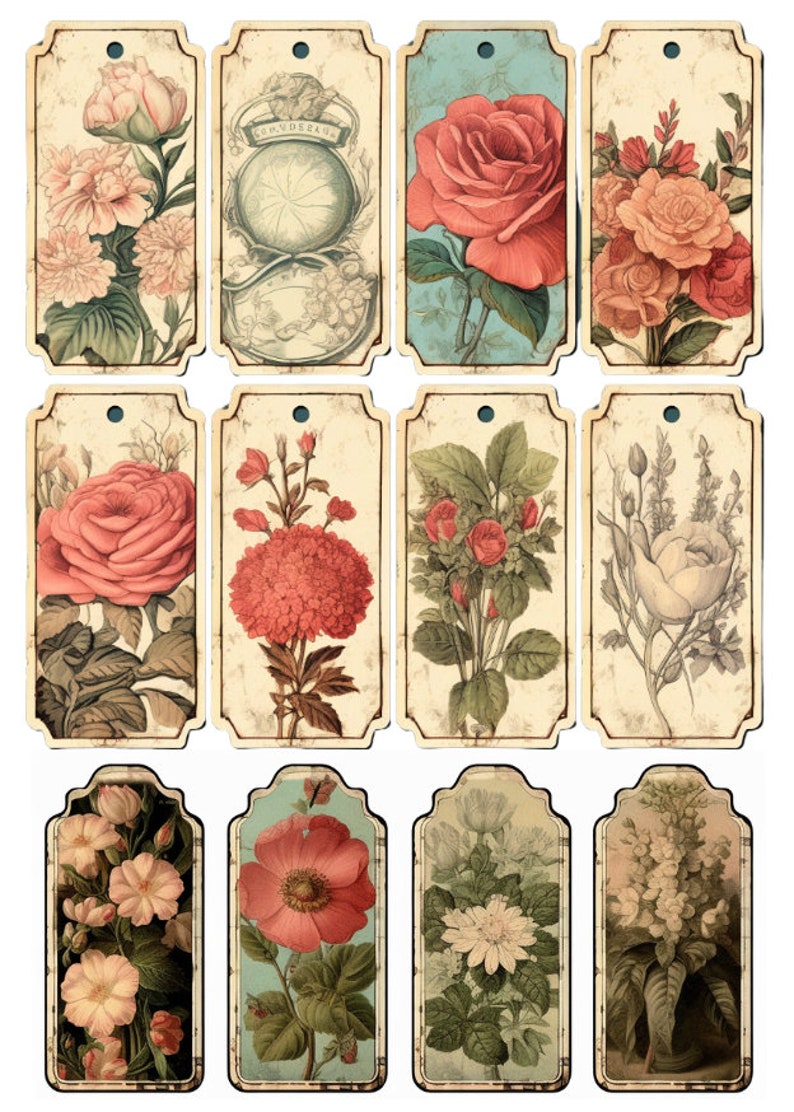 Antique Floral Label and Tag Cut Outs for Junk Journals, Scrapbooks ...