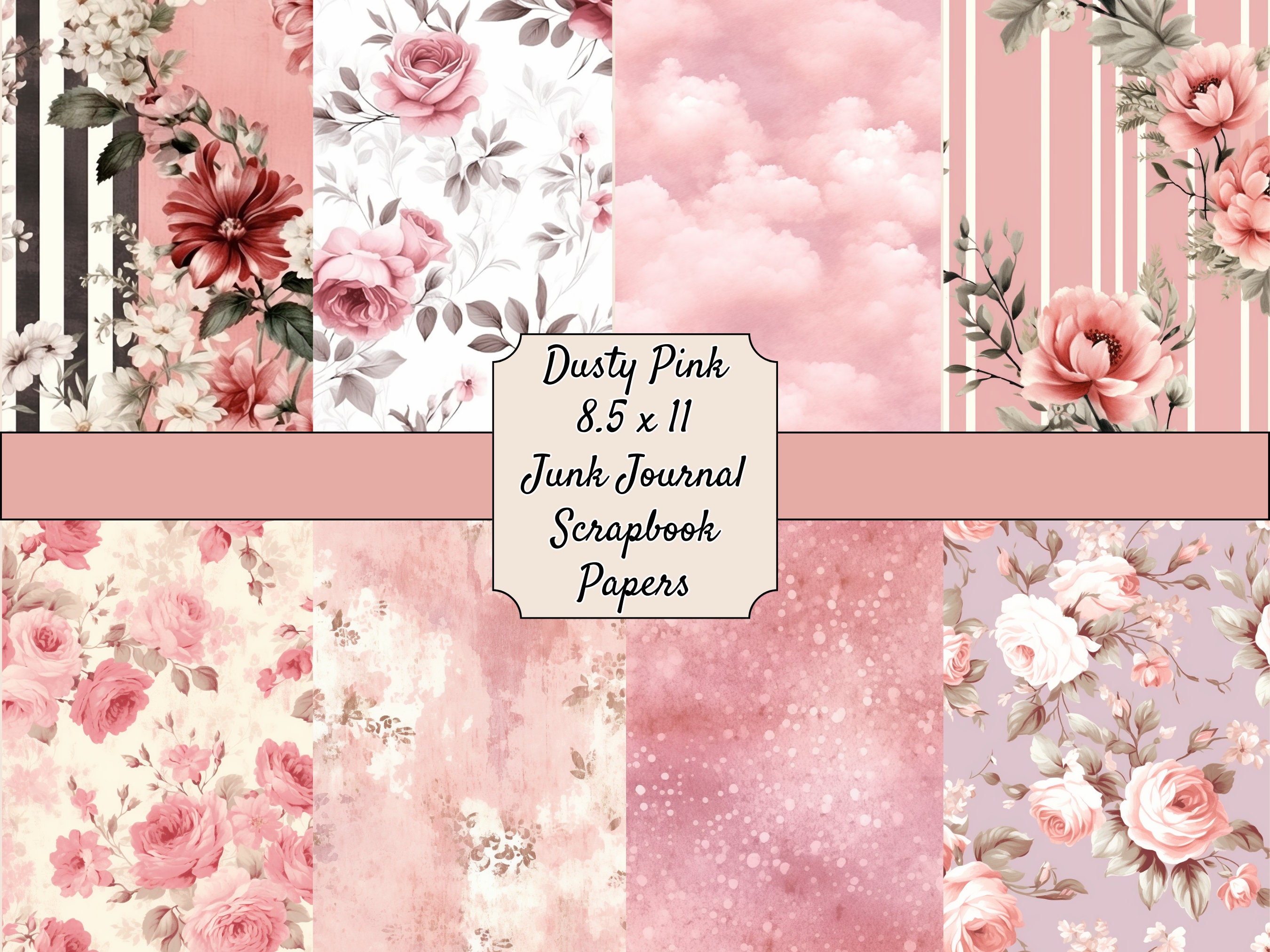 Dusty Pink Junk Journal Printable Backgrounds - 21 Page PDF - 21 ...