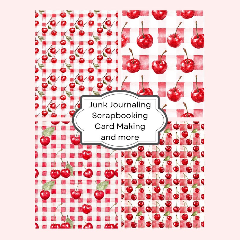 Watercolor Cherry Printable Paper: Red White Blue Scrapbook Paper (PDF ...