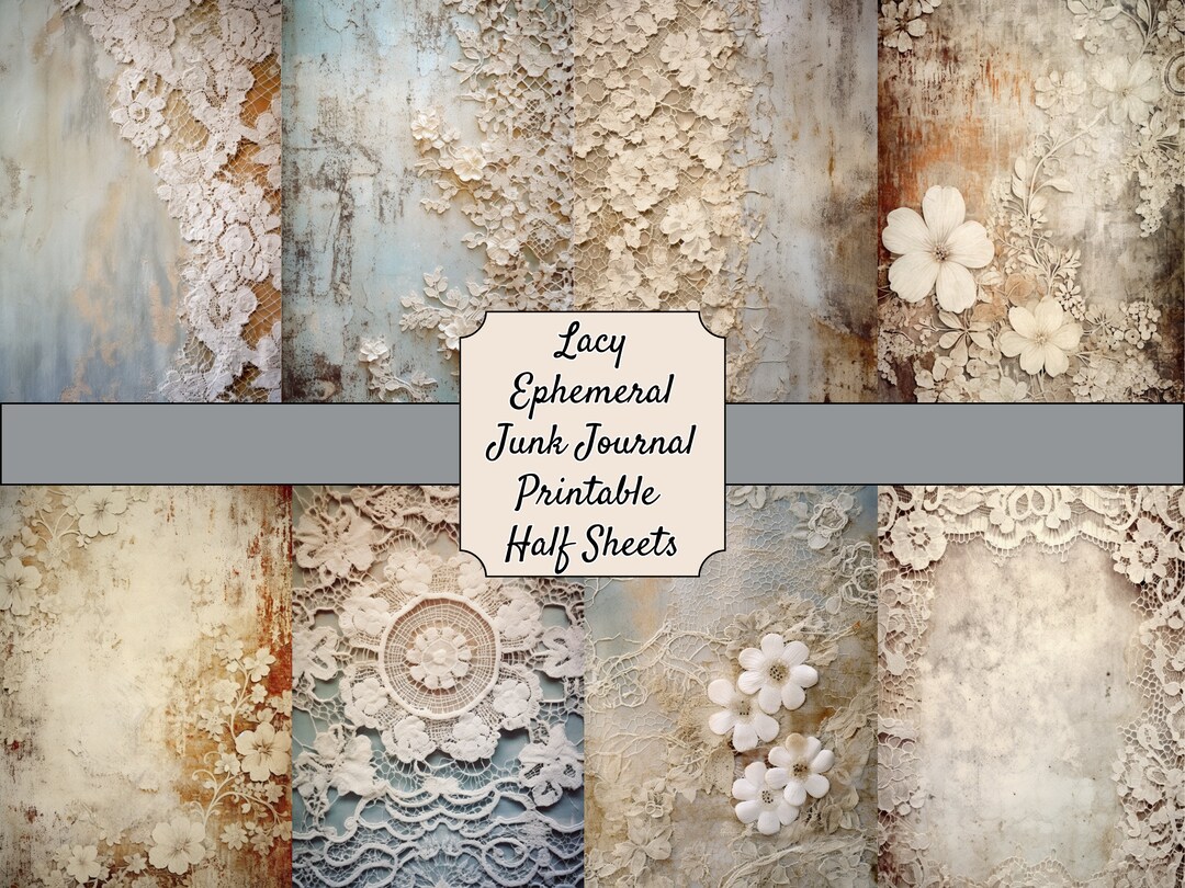 Distressed Lace Ephemeral Printable Junk Journal Background Paper - 13 ...