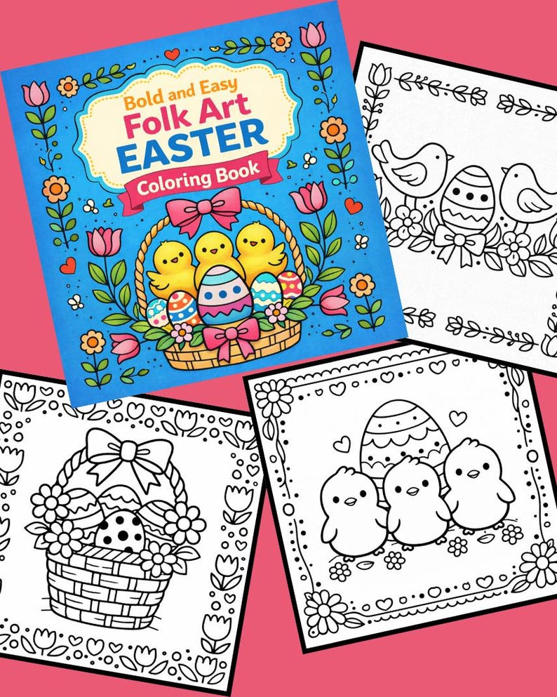 Bold & Easy Folk Art Easter Coloring Book | 24-page Printable PDF - Etsy