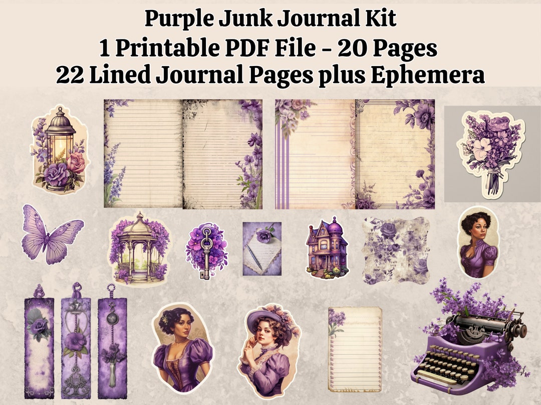 Purple Junk Journal Kit - Lined Journal Pages - Ephemera - Etsy