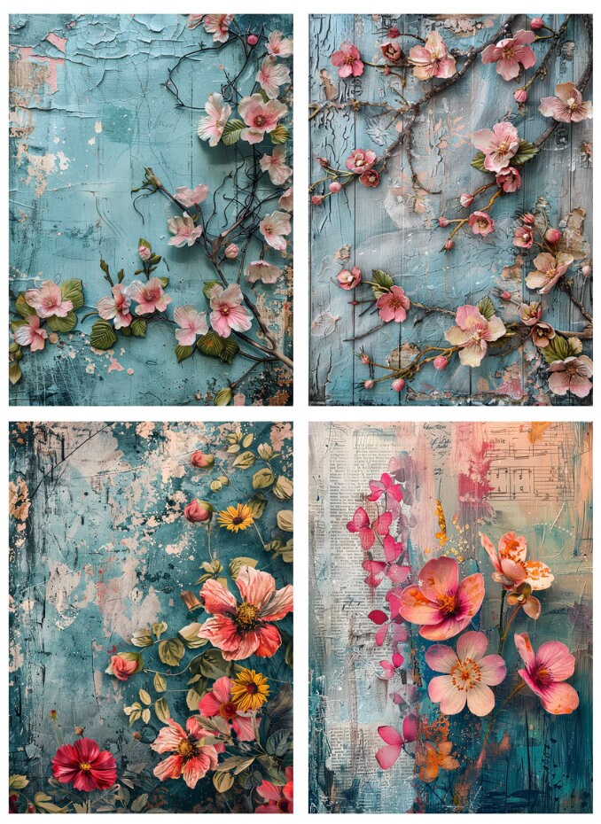 Spring Floral Mixed Media PNG Printable Paper - Digital Download ...