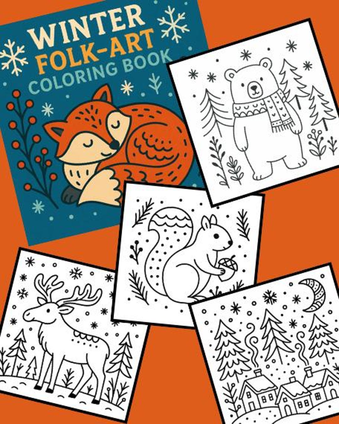 Winter Folk-art Coloring Book Printable PDF 24 Pages - Etsy