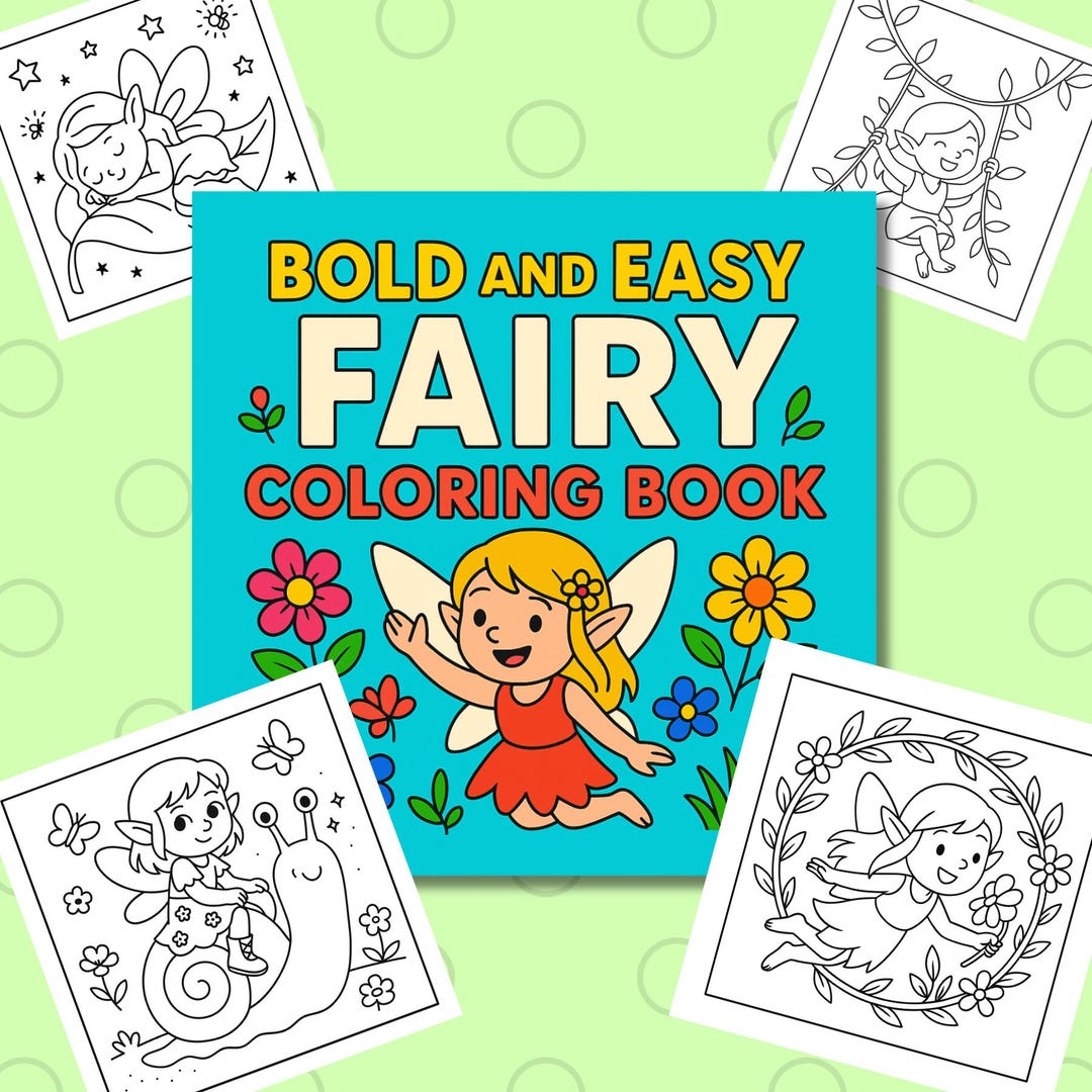 Bold and Easy Fairy Coloring Book for Kids and Adults – 26 Page ...