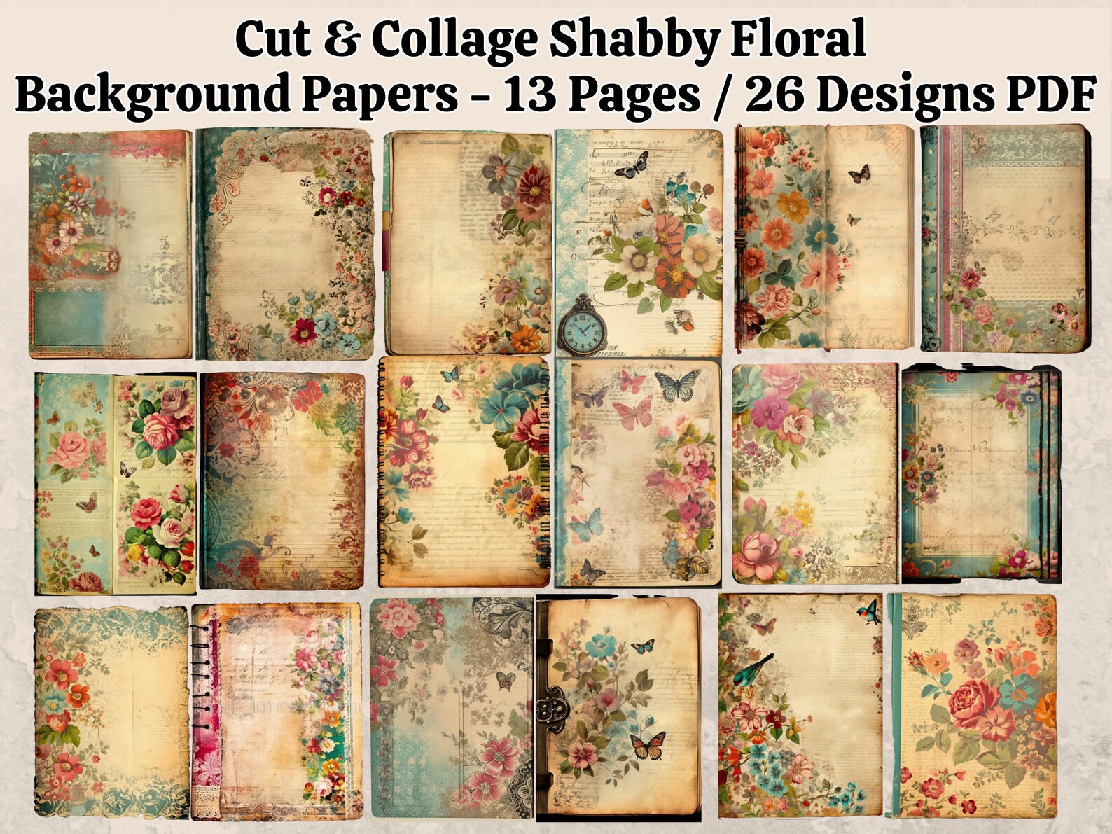 Shabby Ephemeral Background Papers Digital PDF File for Instant ...