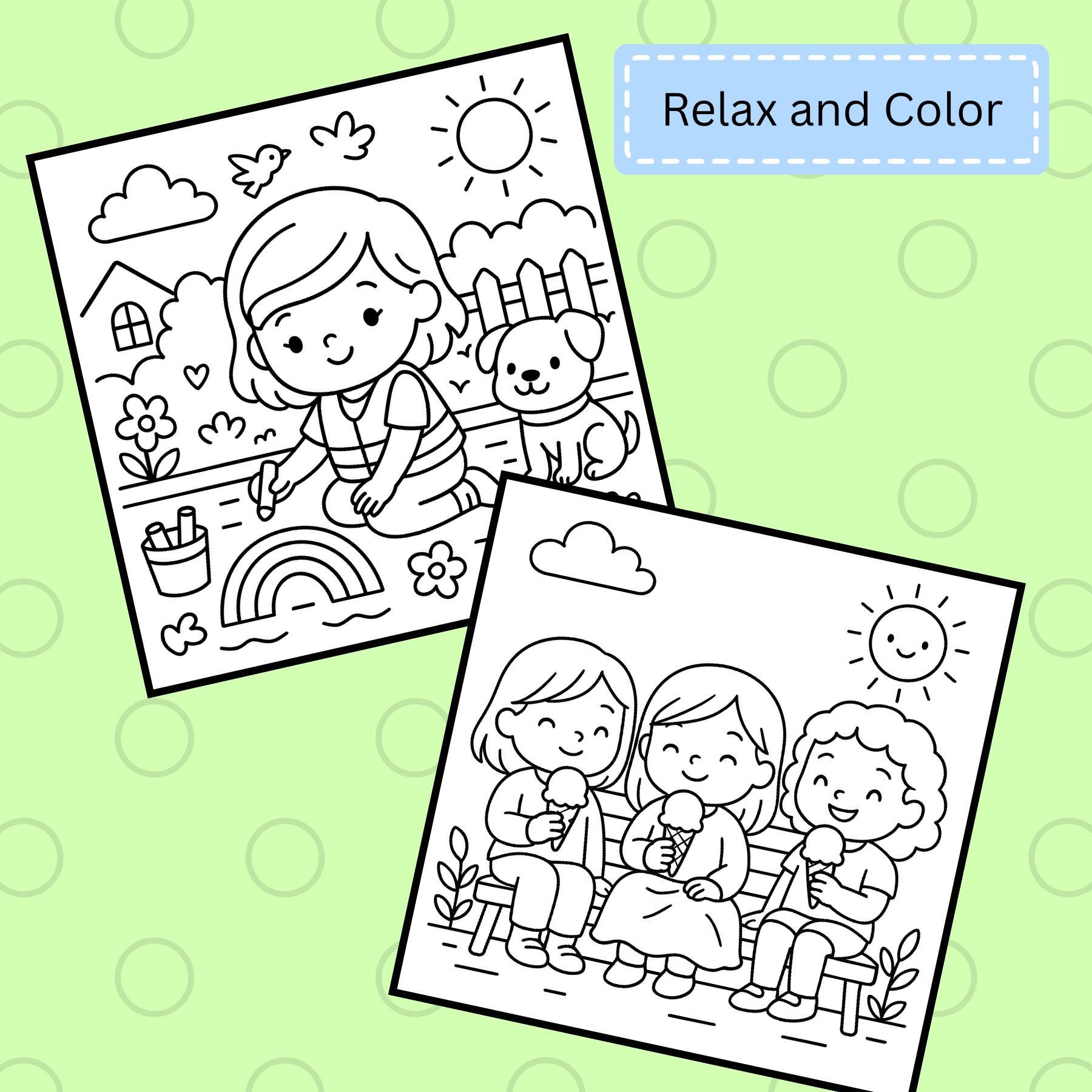 Cute Girl Adventure Coloring Book for Kids | Kawaii Coloring Pages ...