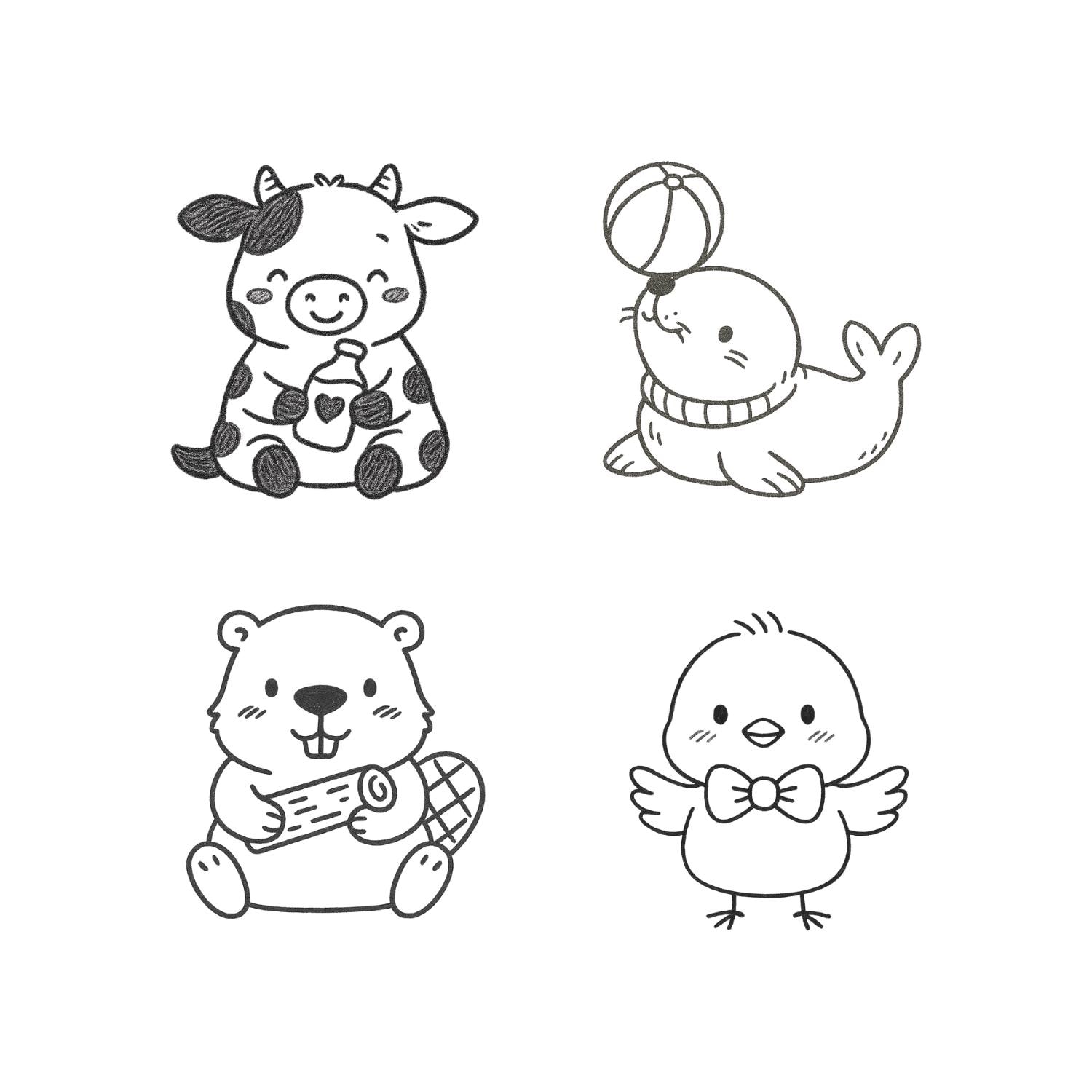 Kawaii Animal Clipart Bundle: 30 Black and White Pngs, Commercial Use ...