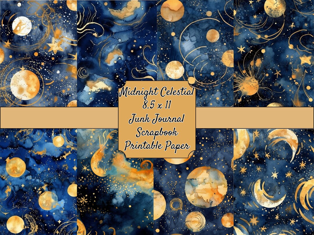 Midnight Celestial Printable Paper for Junk Journaling, Scrapbooking ...