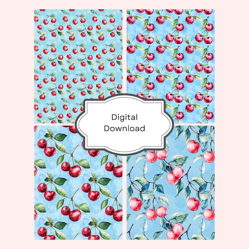 Watercolor Cherry Printable Paper: Red White Blue Scrapbook Paper (PDF ...