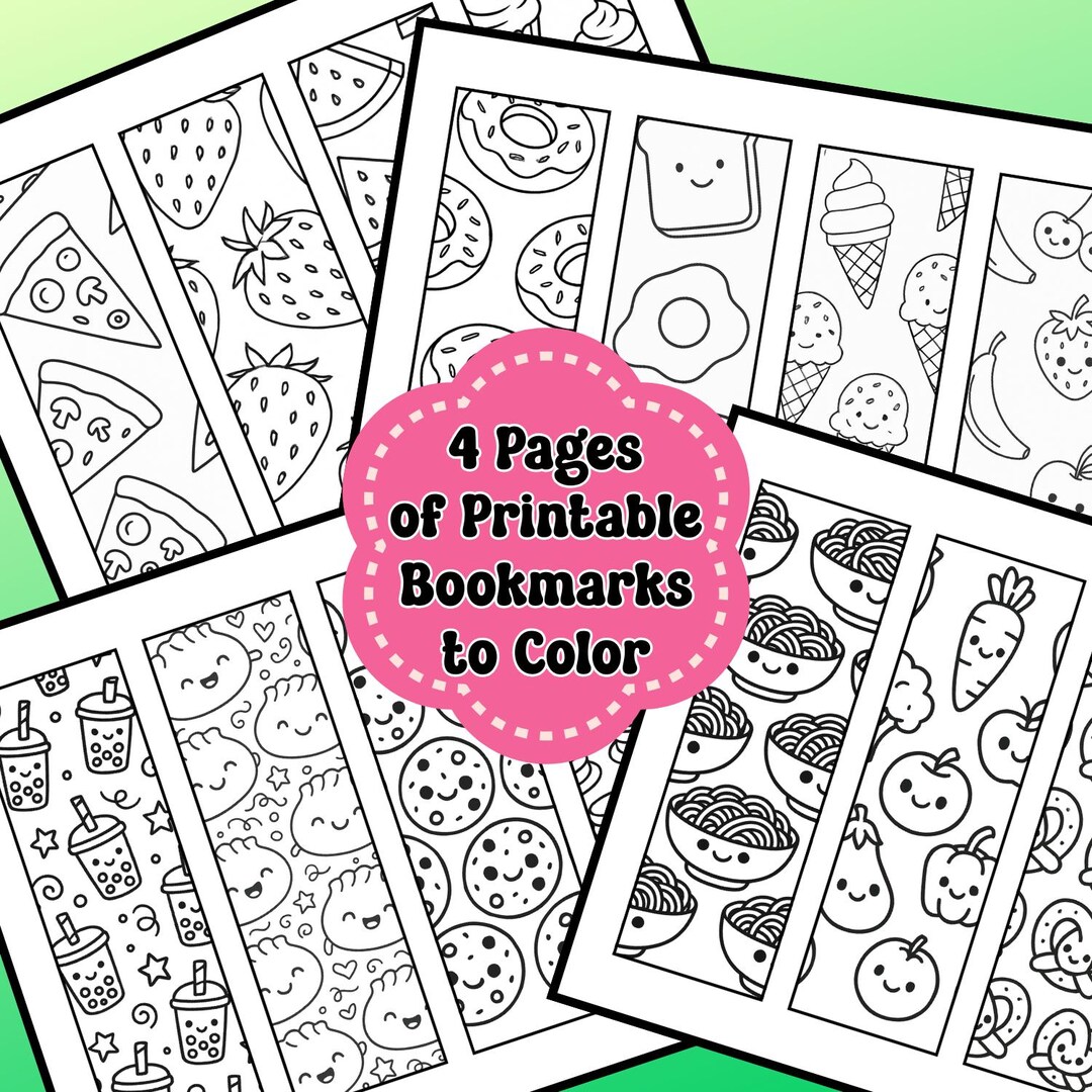 Food Coloring Bookmarks – 16 Cute Doodle Designs (PDF) - Etsy