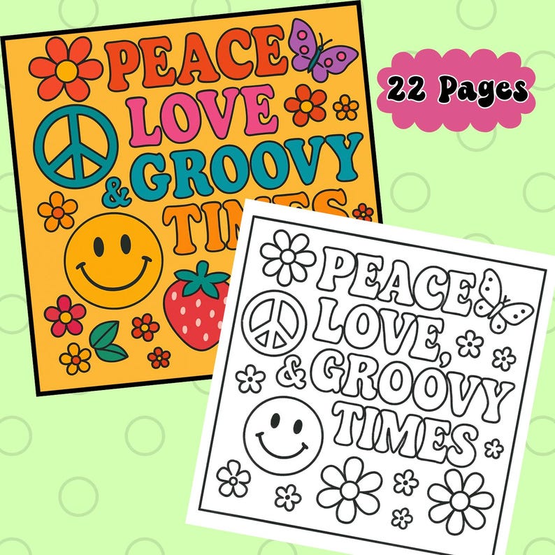 Peace, Love and Groovy Times Coloring Book – 1970s Retro Printable ...