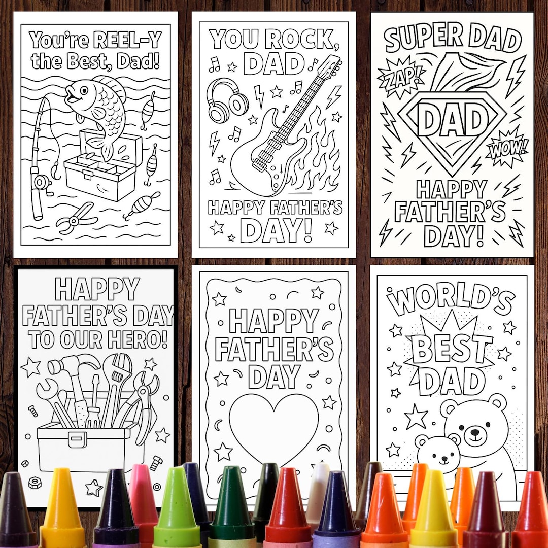Father's Day Coloring Cards for Kids: DIY Printable Gift (PDF Download ...