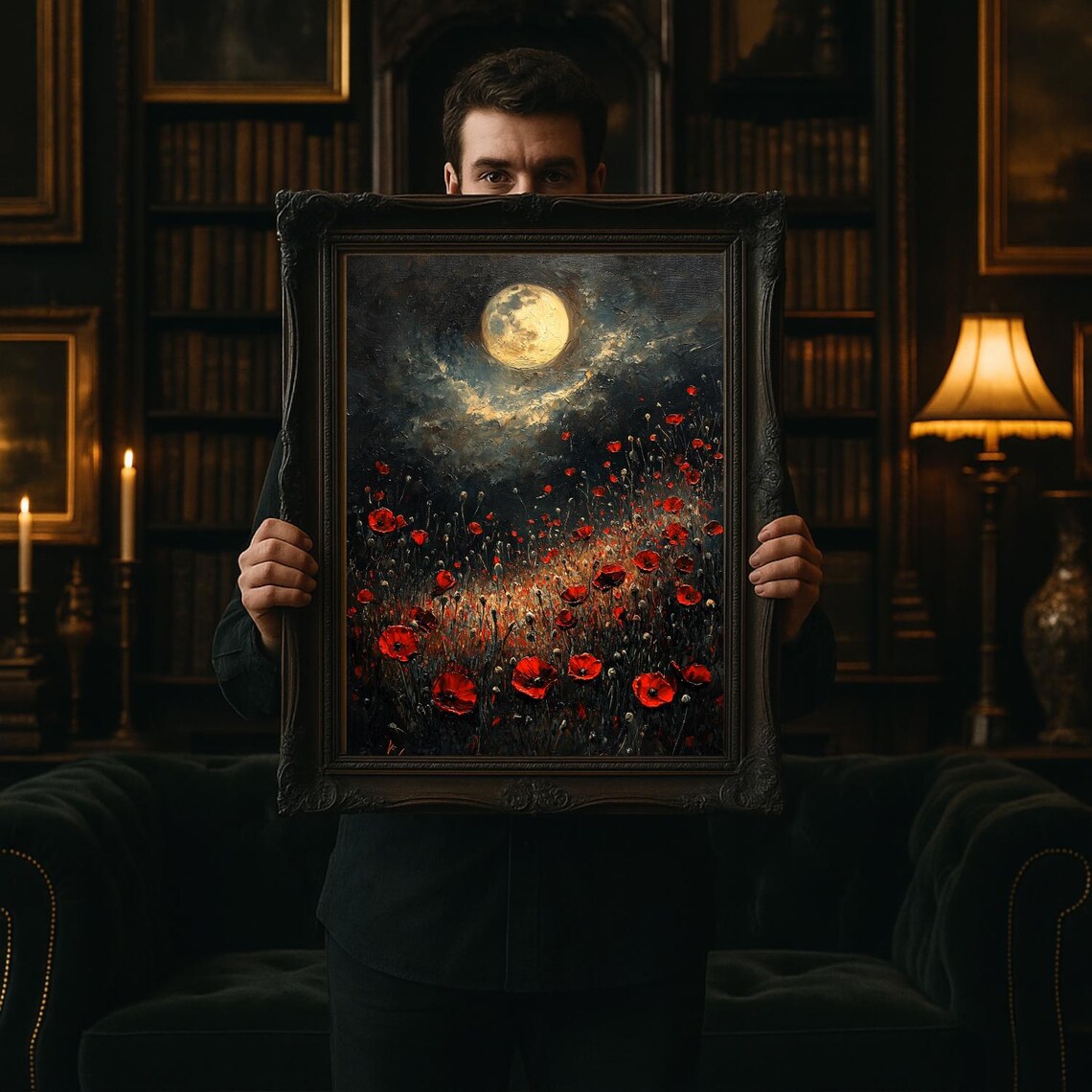Moonlit Poppy Field Printable Wall Art – 2:3 PNG Digital Download ...