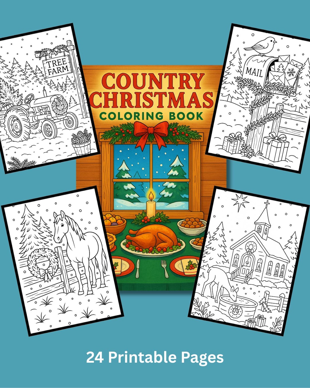 Country Christmas Coloring Book | Farmhouse Holiday Scenes (PDF) - Etsy