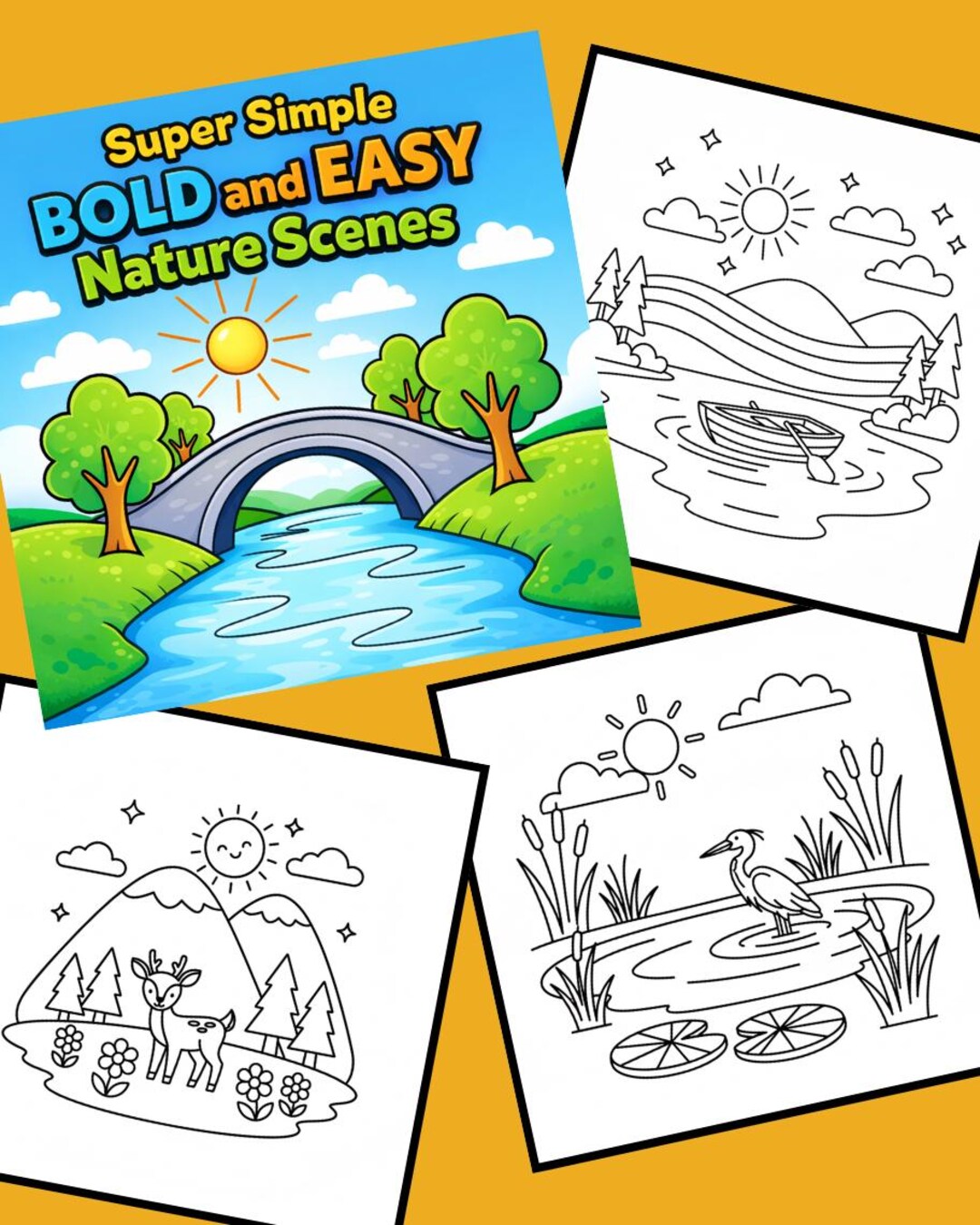 Super Simple Bold & Easy Nature Scenes Coloring Book PDF Printable - Etsy
